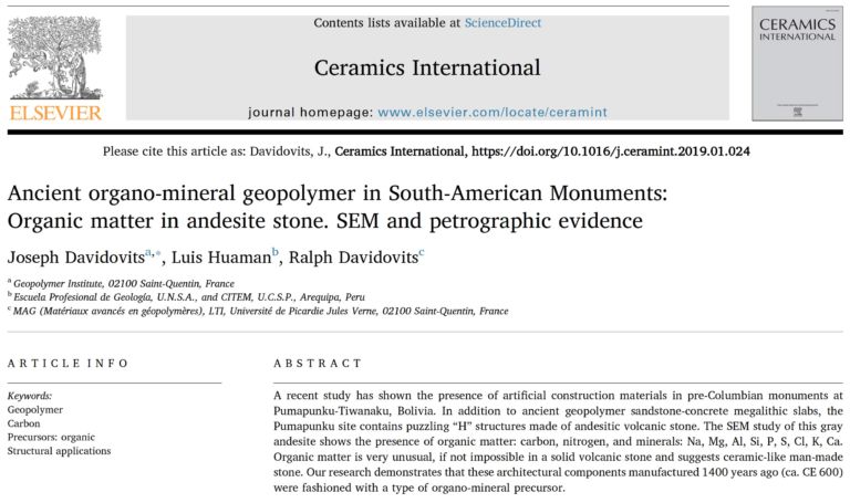 Geopolymer in South-American monuments: two scientific papers published ...